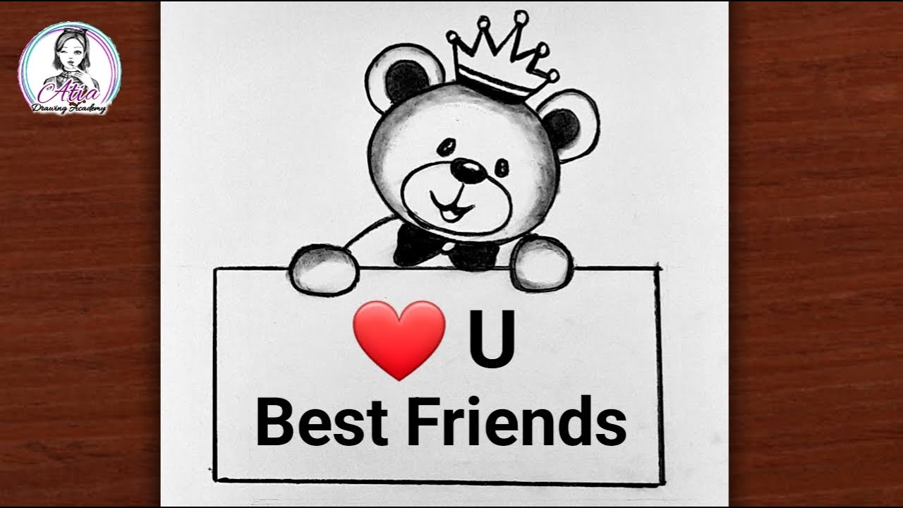 Friendship day drawing step by step - pencil sketch | Best Friends ...
