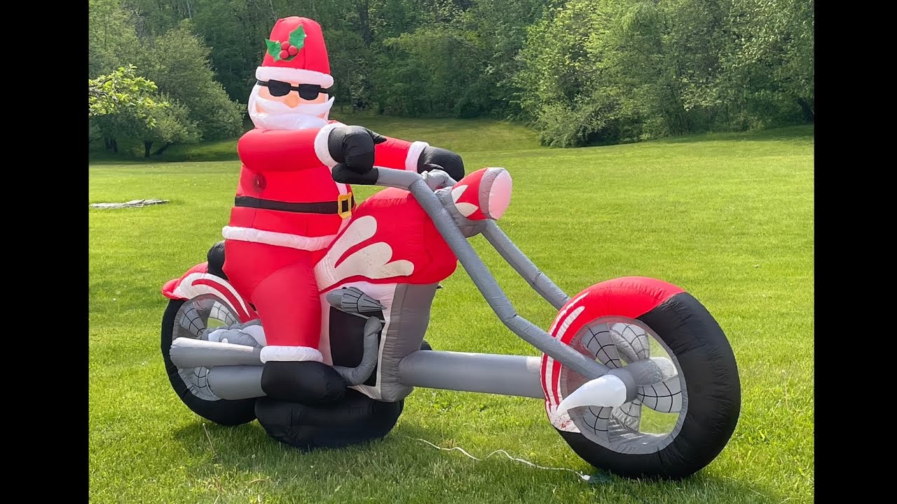 Rare Gemmy 2006 9’ long Inflatable santa on motorcycle - YouTube