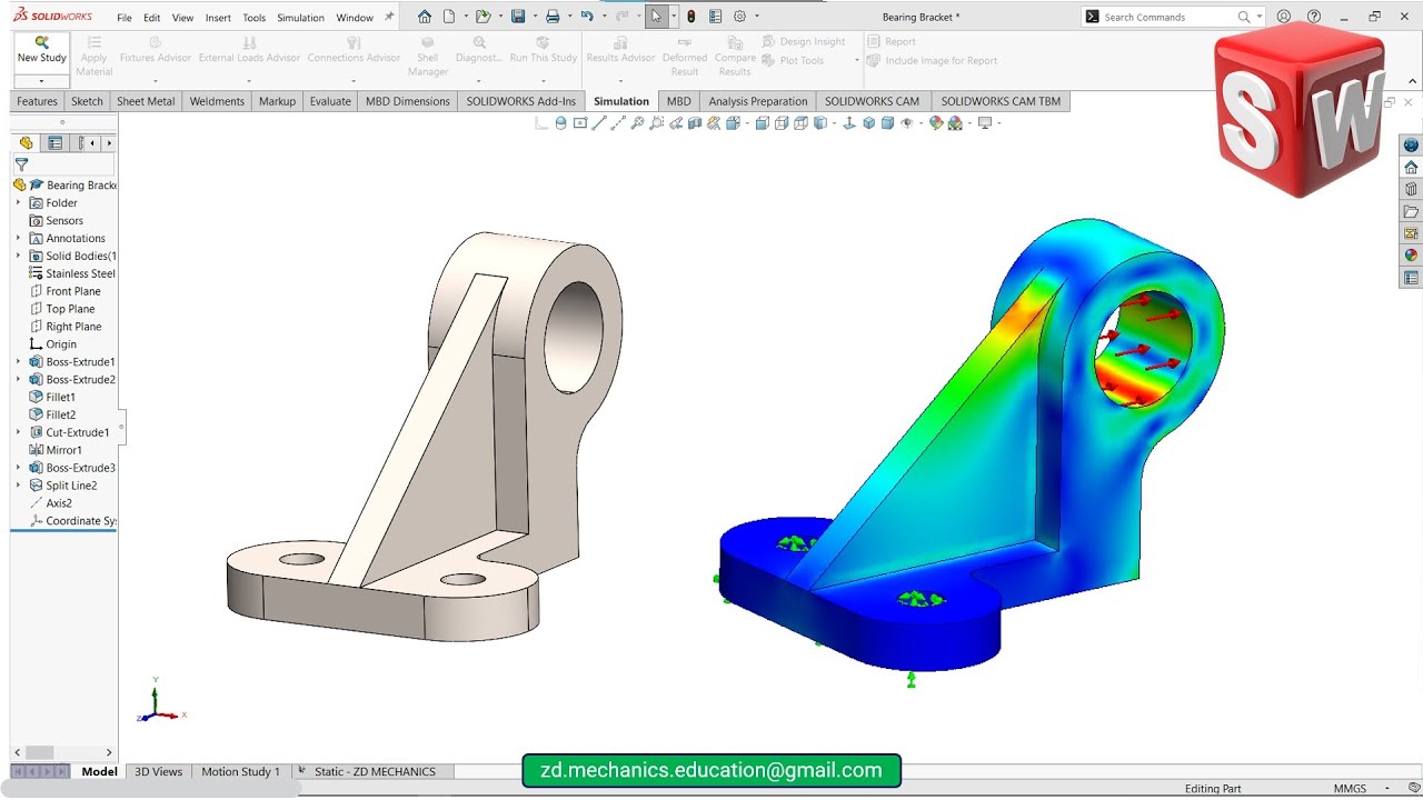 SolidWorks Simulation Tutorial: Design and Analyze a Bearing Bracket ...
