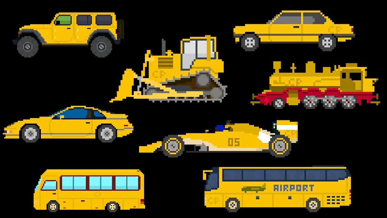 Yellow Vehicles 1: Bulldozer, Car, Locomotive, Formula One & More ...