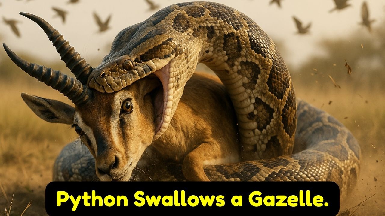 Massive ball python trying to swallow a gazelle with sharp horns. - YouTube
