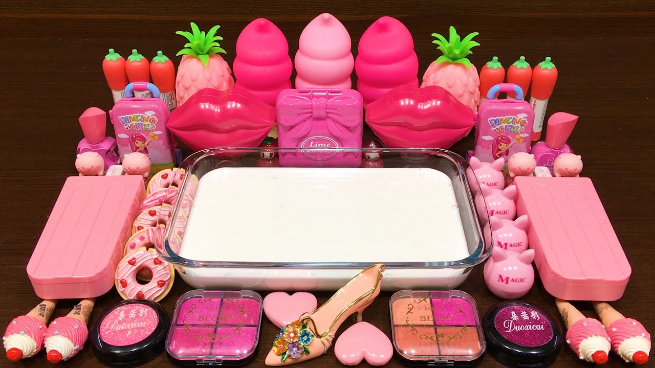 PINK Slime | Mixing Makeup anh Glitter into GLOSSY Slime | Satisfying ...