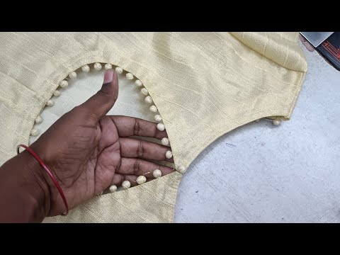 Back open close neck potli button blouse design cutting and stitching