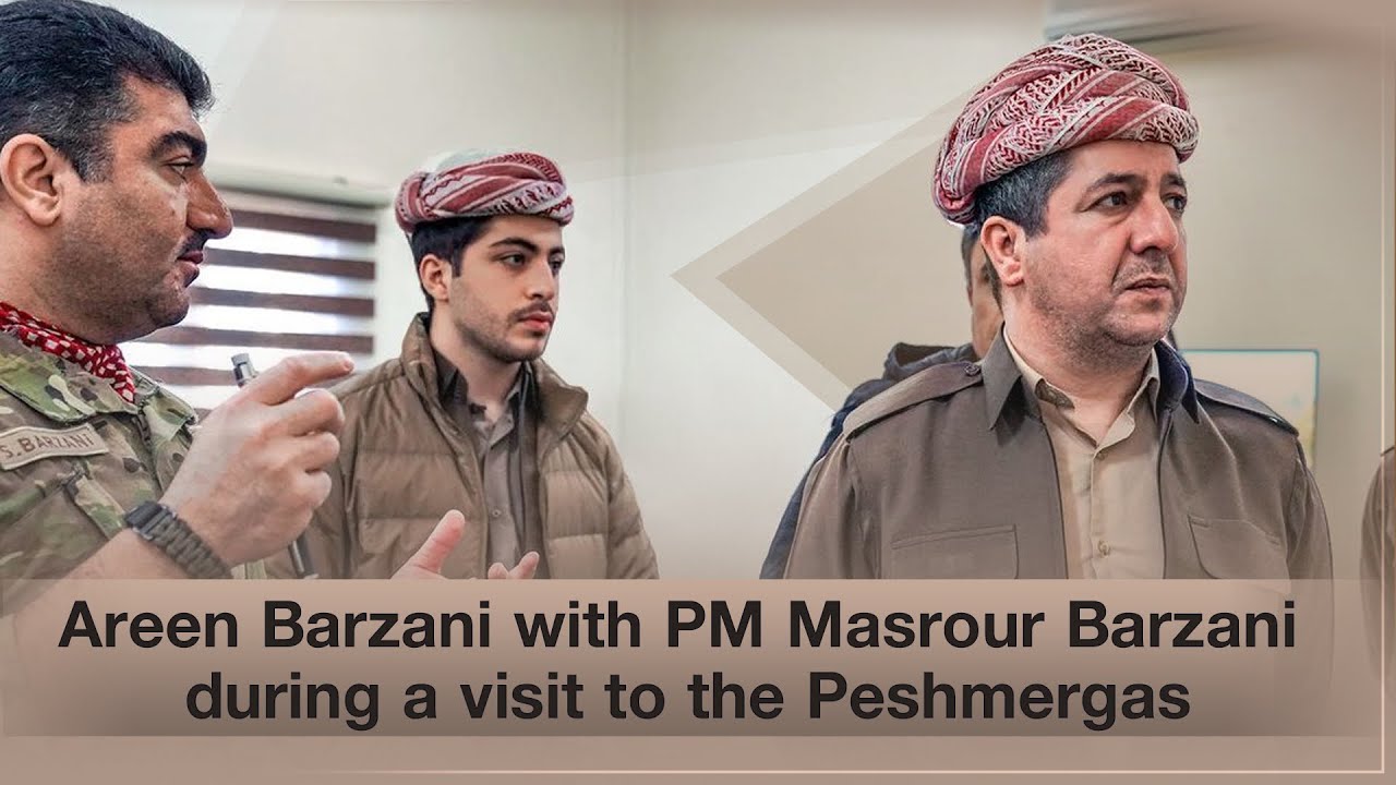 Areen Barzani with PM Masrour Barzani during a visit to the Peshmergas ...
