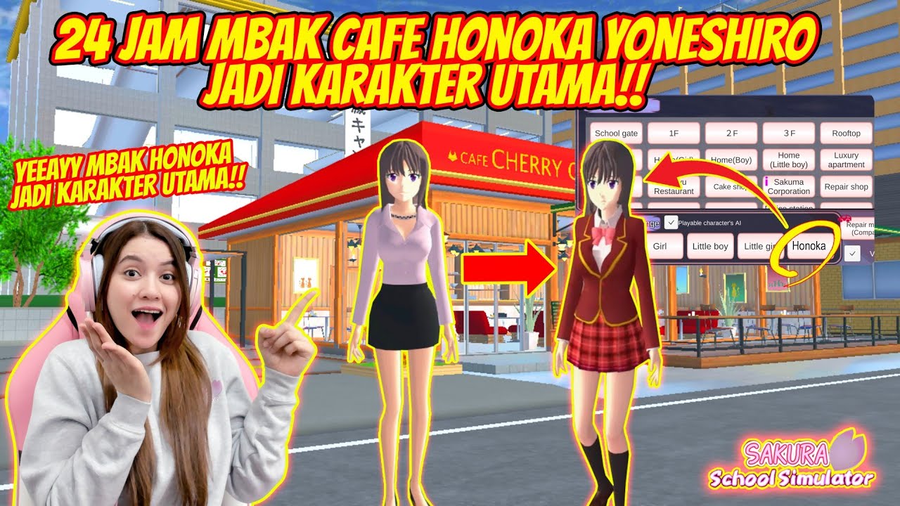 24 JAM MBAK HONOKA JADI ANAK SEKOLAHAN & JADI KARAKTER UTAMA!! SAKURA ...