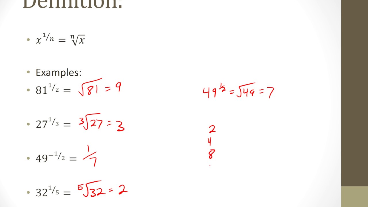 Algebra 2 - 6.1 - Rational Exponents - YouTube