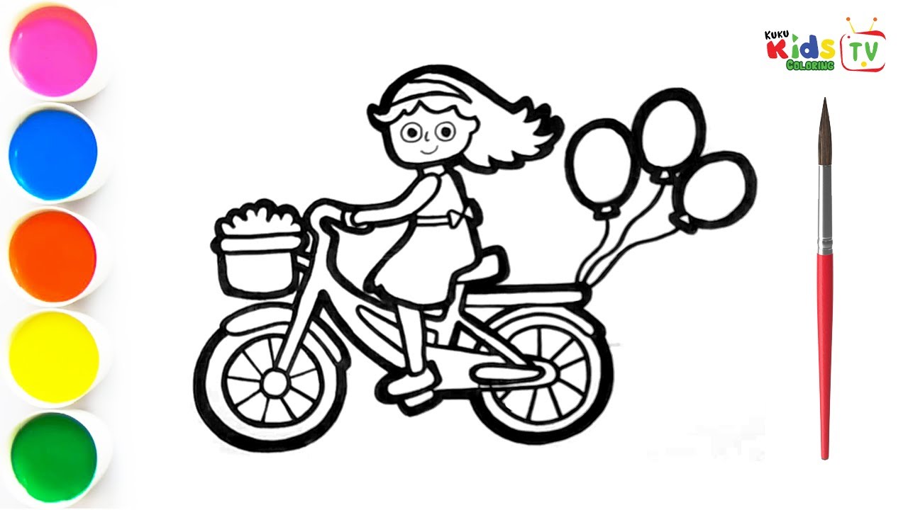 Girl Riding a Bicycle Drawing and Painting for Kids, Toddlers | How to ...