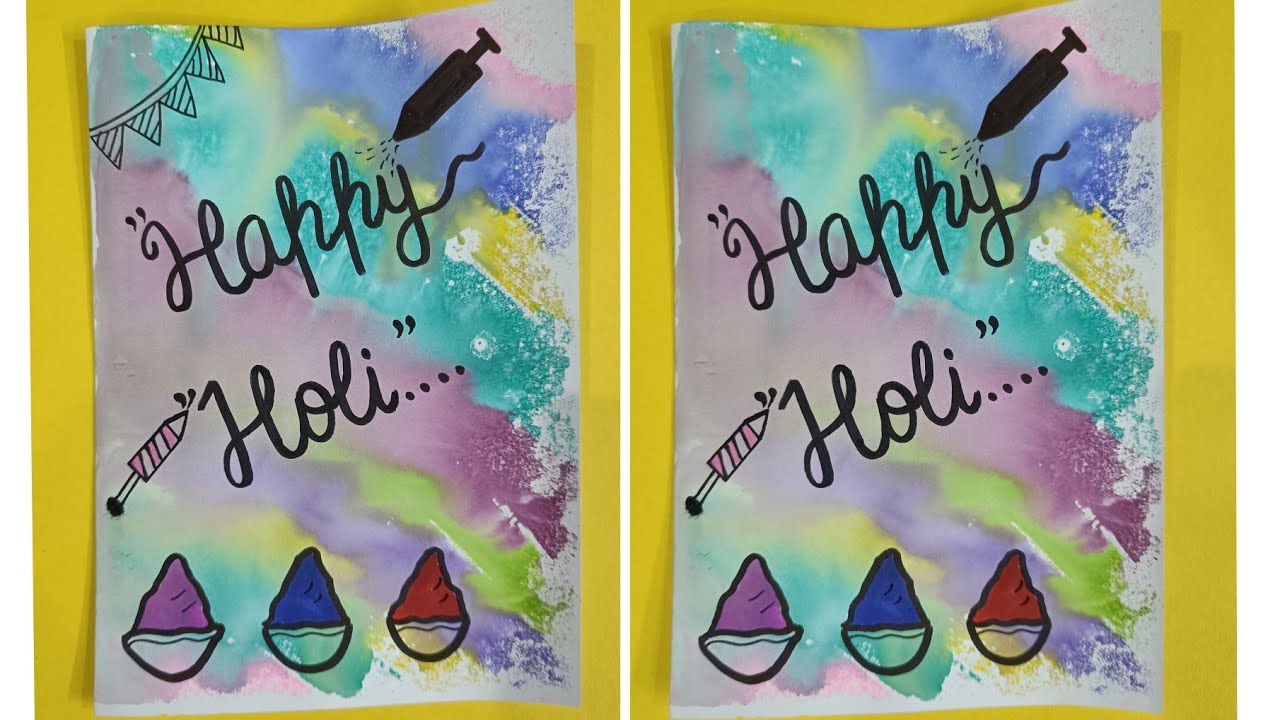 Easy & Beautiful White Paper Handmade Holi Card/Happy Holi Greeting ...