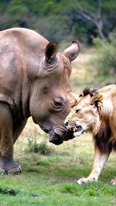 Lion vs rhino amazing seen at..#shorts #lion - YouTube