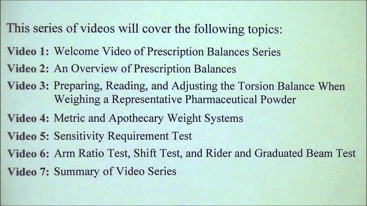 Video 1 Overview of Prescription Balances Series - YouTube