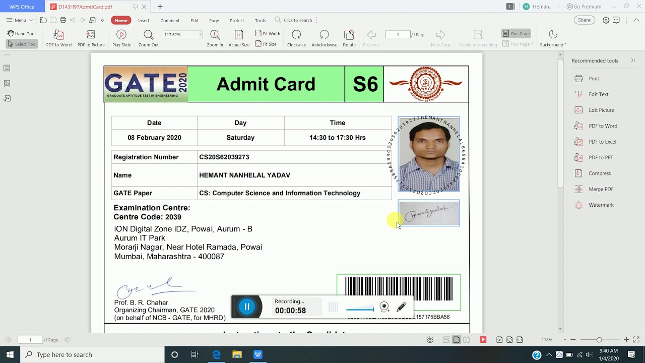 Gate 2020 admit card download now - YouTube