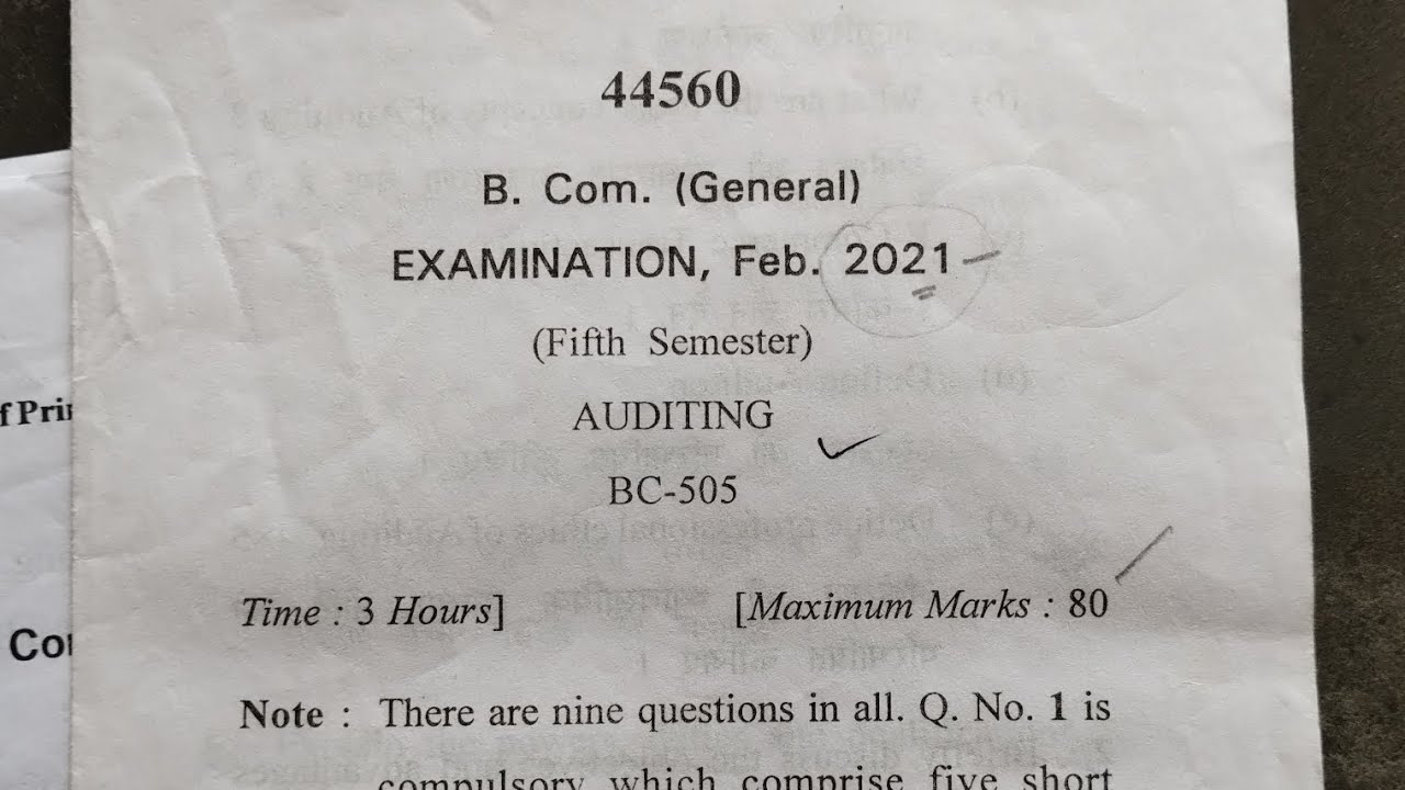 Auditing Question Paper 2021-22.Auditing Question Paper of B.com 5th ...