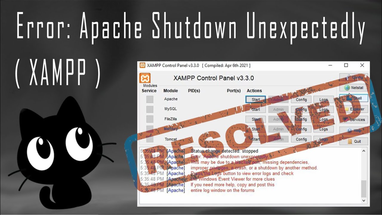 Resolved Error Apache Shutdown Unexpectedly In Xampp Apache Start Error In Xampp Youtube