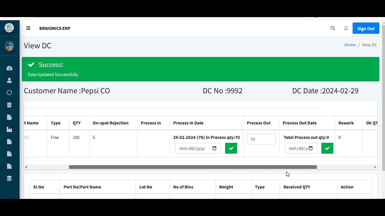 Process DC inward Items in Braionics ERP for subcontractors - YouTube