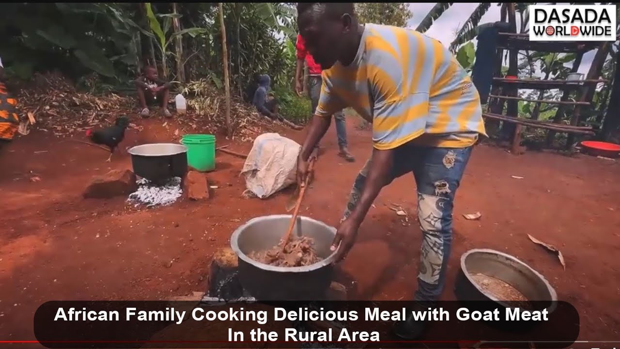 African Family Cooking Delicious Meal with Goat Meat In the Rural Area ...