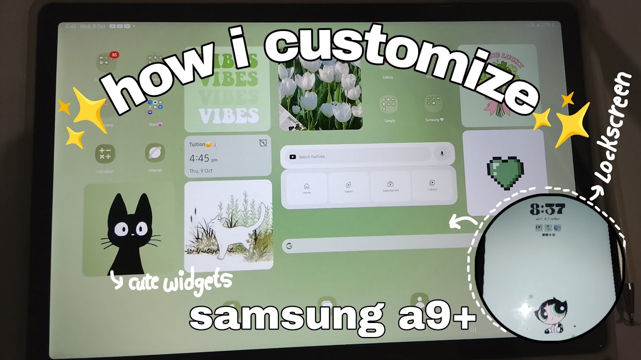 Customize my tablet 💗🌷|| green theme💚 aesthetic samsung a9+ tablet ...