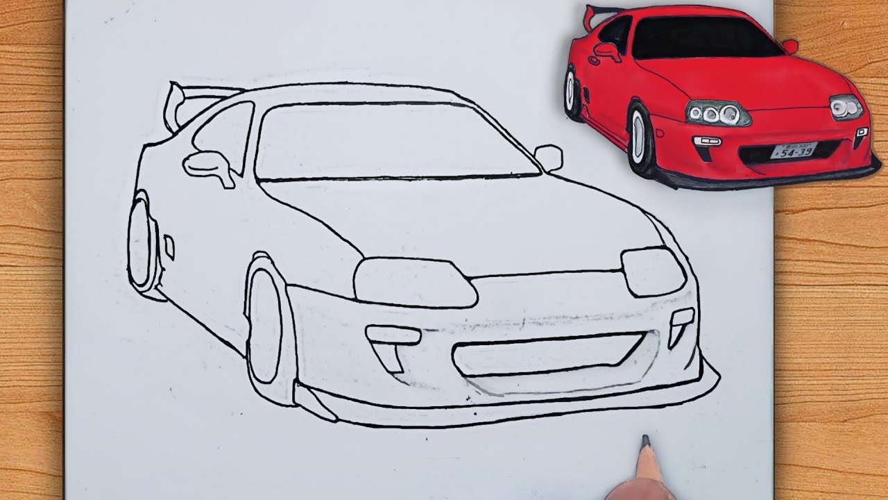 How to Draw a Toyota Supra MK4 Car – Step by Step | Supra Car Drawing ...