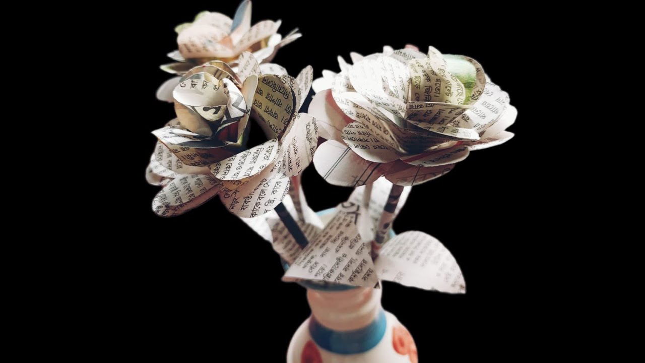 How to make news paper rose| Newspapers craft ideas|Diy paper Flowers ...