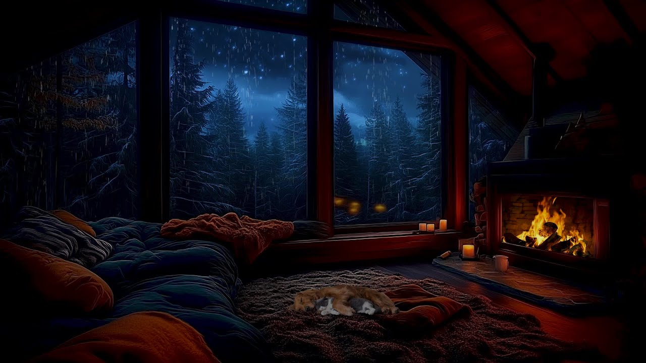 Stormy Comfort: Cozy Fireplace & Loft Ambience with Sleeping Pets for ...