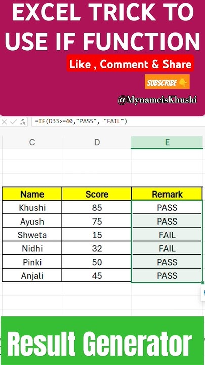 How to generate Pass/Fail result using IF function in Excel easy way#spreadsheets # ...