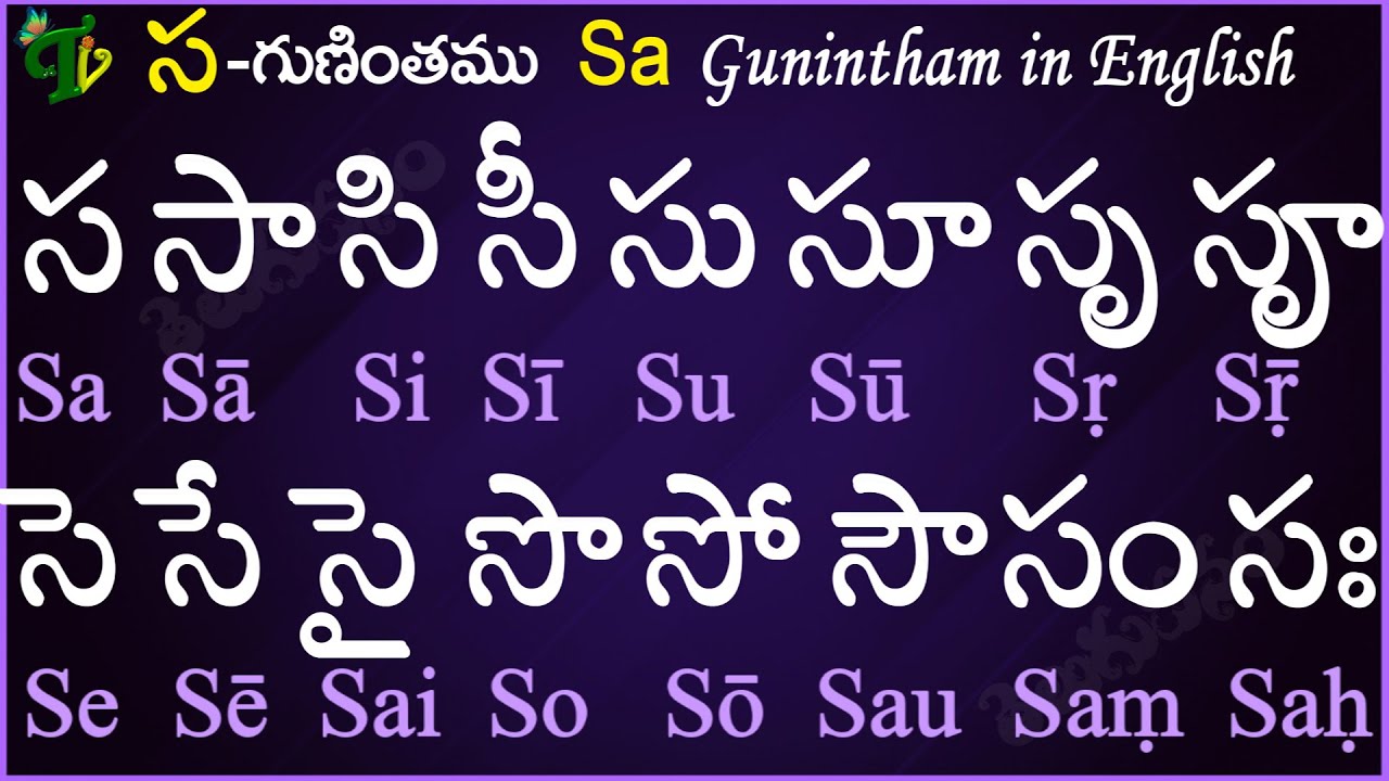 Telugu Guninthalu in English | How to write Sa gunintham in English | స ...