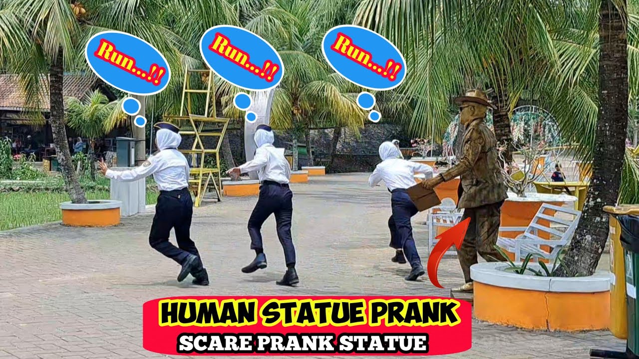 HUMAN STATUE PRANK || PRANK PATUNG HIDUP || MEREKA LARI SETELAH ...