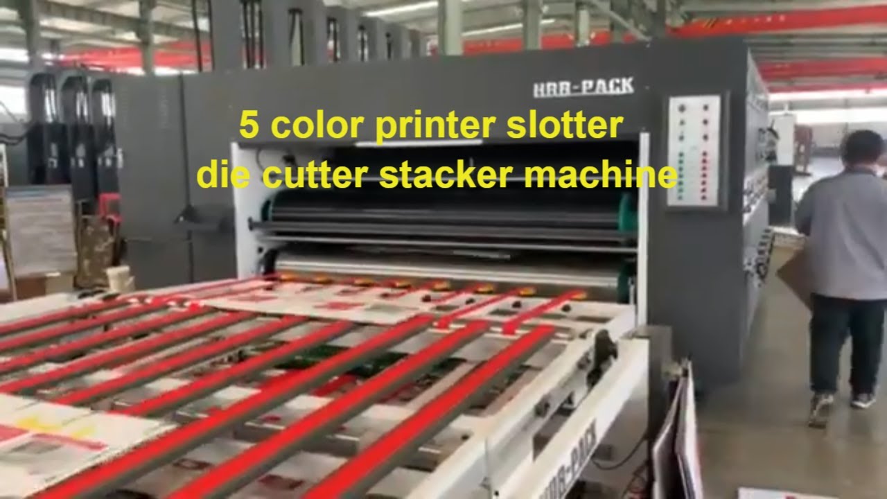 HRB pack 5color flexo printing slotting die cutting box stacker machine ...