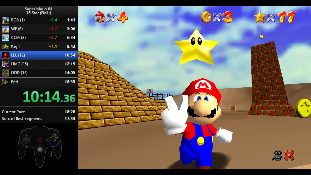 Super Mario 64 16 Star Speedrun 18 09 Current Pb Youtube