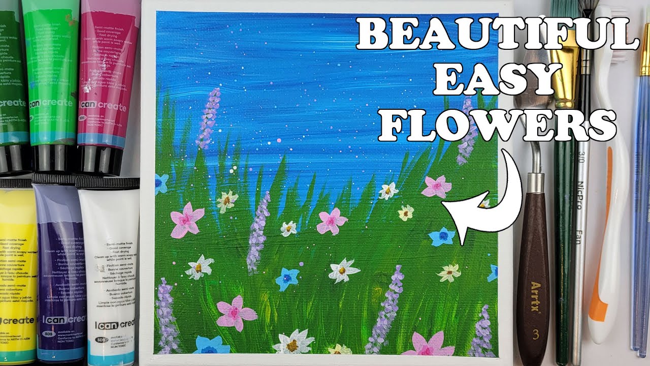 Flower Field | Beautiful and Easy Acrylic Painting for Beginners ...