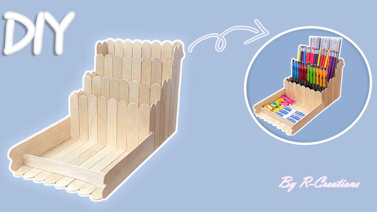 DIY Popsicle Stick Organizer | Easy Craft for Your Desk - YouTube