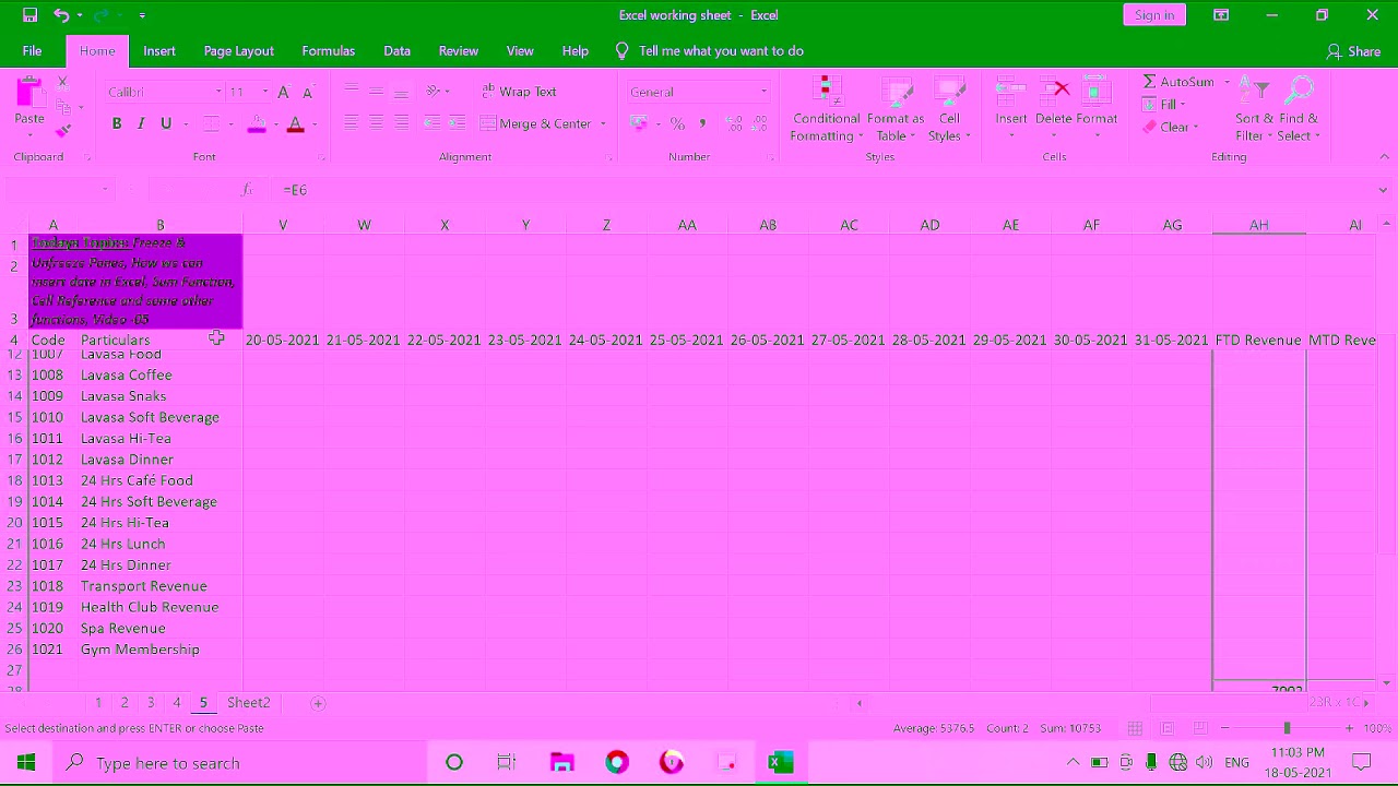 Freeze Unfreeze Panes Insert Date In Excel Cell Reference And Sum Freeze Unfreeze Panes Insert Date In Excel Cell Reference And Sum