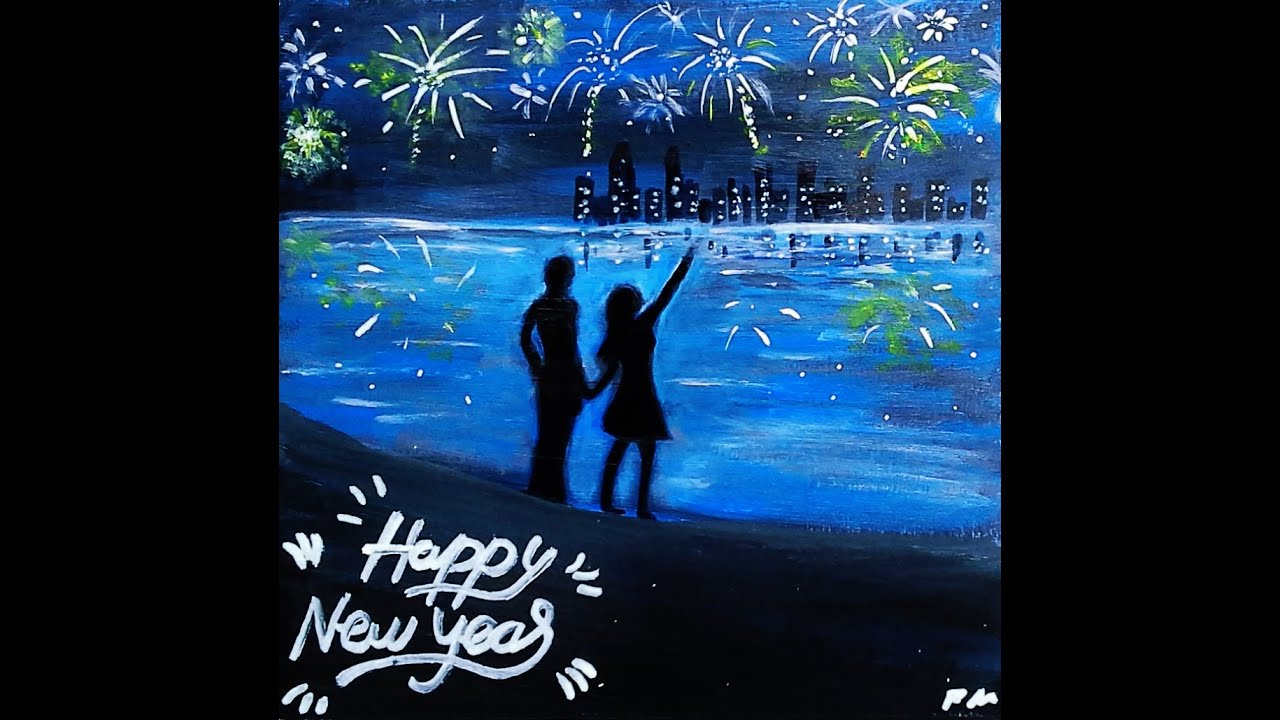 New Year's Eve fireworks * Acrylic painting very suitable for beginners ...