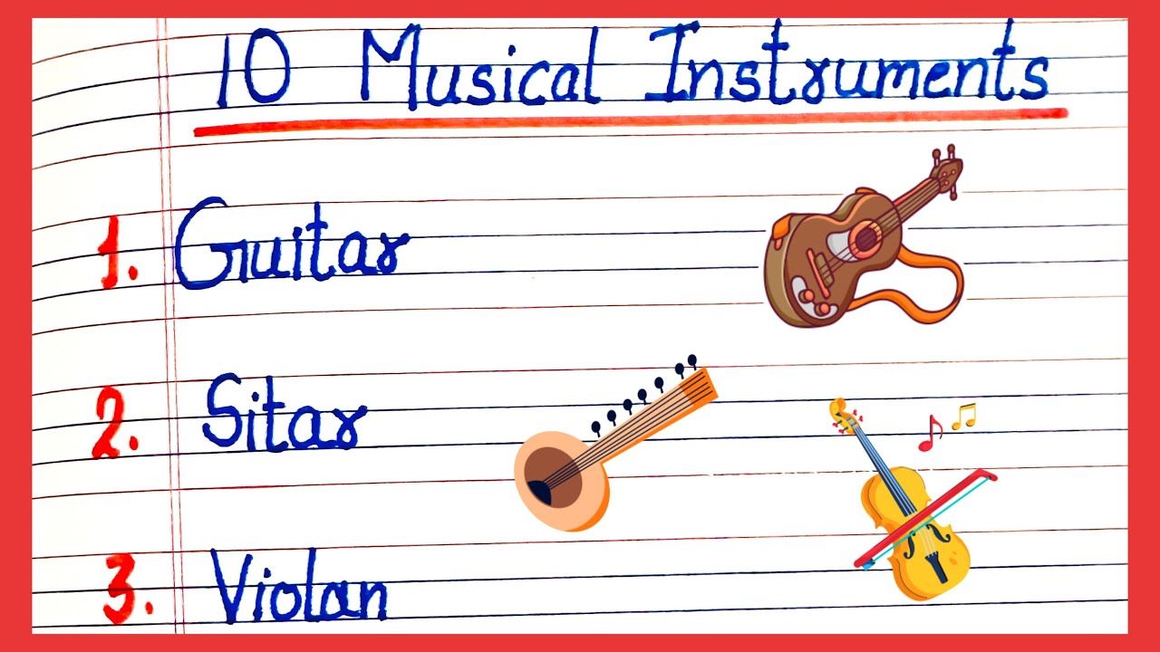 Name of musical instruments in English || 10 musical instruments name ...