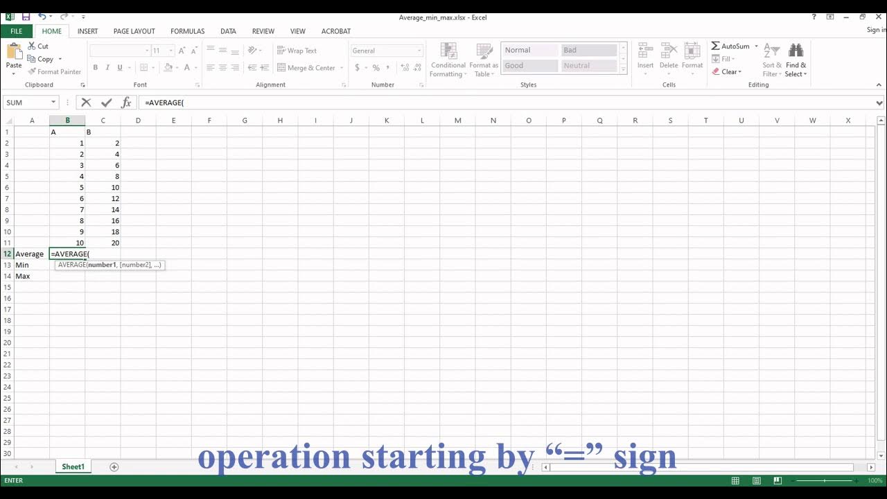 Microsoft excel basics; sum, average, min, max - YouTube