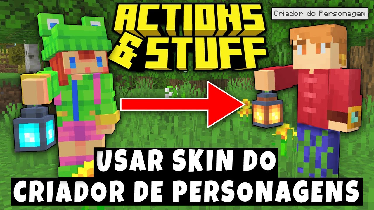 Como Usar sua SKIN na ACTIONS & STUFF (ou quase isso) Minecraft PE/MCPE ...
