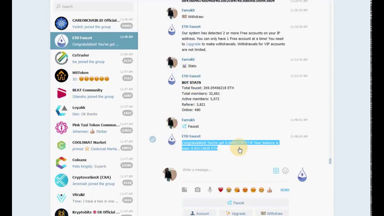 Telegram ETH faucet bot scam - YouTube