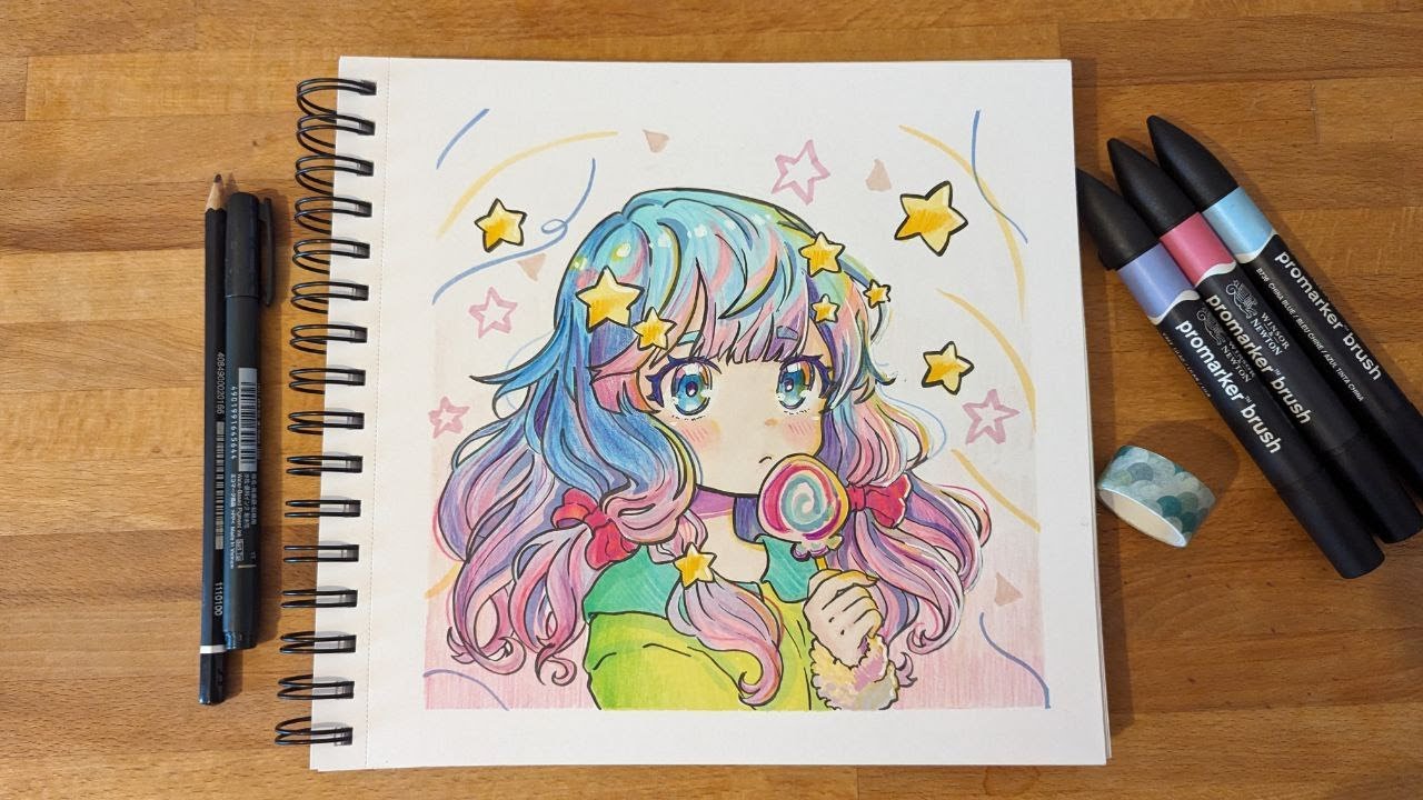 🍭🌈 How to DRAW and COLOR a Sweet ANIME GIRL | Step-by-Step Tutorial ...