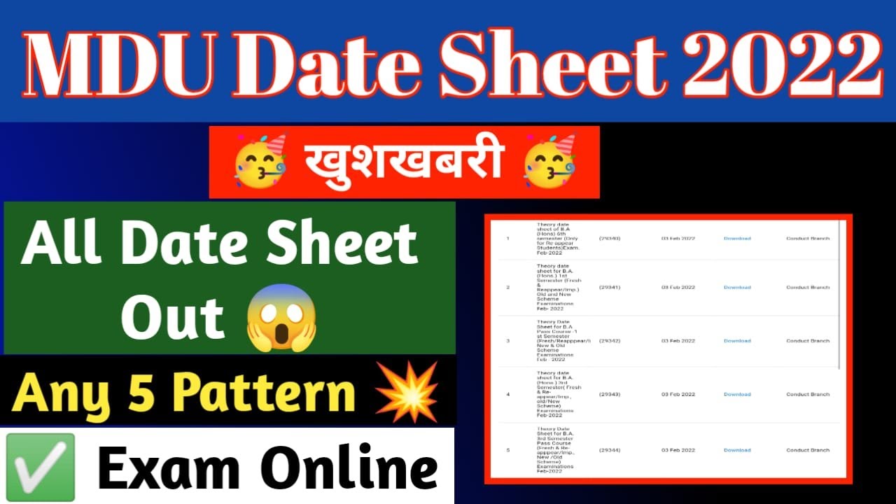 MDU Date Sheet release 2022 | MDU Date Sheet आ गया | MDU exam datesheet ...