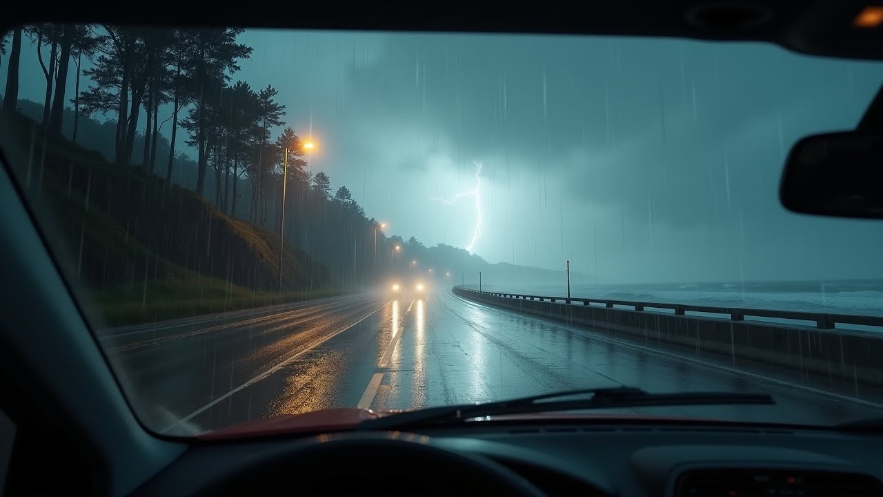 Relaxing Night Drive in Heavy Rain 🌧️🚗 Calming Rain Sounds for Deep ...