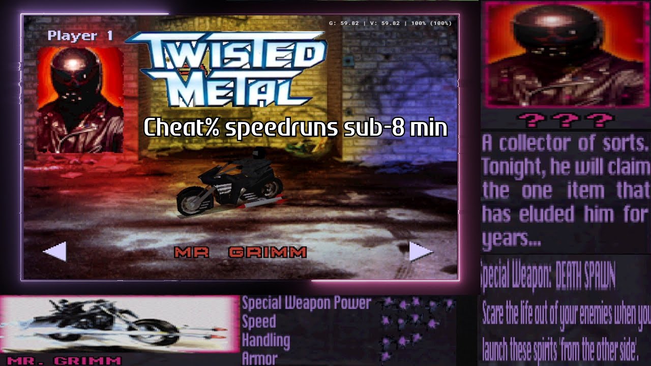 [Duckstation] Twisted Metal 1 Cheat% Speedrun (Grimm | All Difficulties | Sub-8 mins) - YouTube