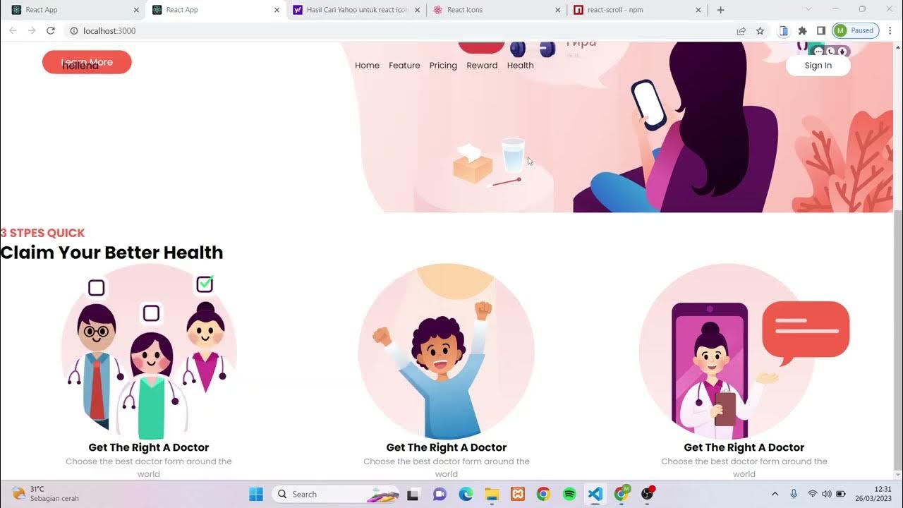 Tutorial membuat landing page simple menggunakan react js dan tailwind - #3 step - YouTube
