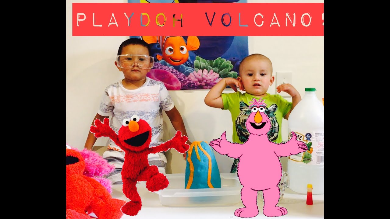 PLAYDOH VOLCANO with ELMO and TELLY from SESAME STREET! SCIENCE PROJECT ...
