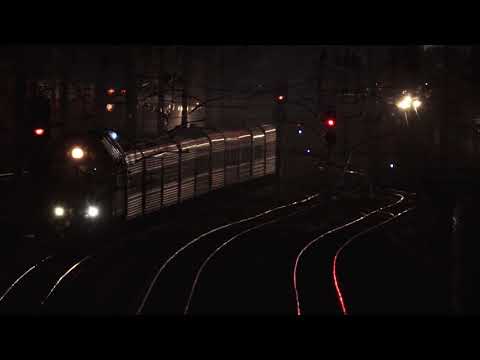 Passanger trains at night video footage