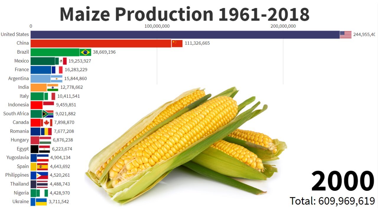 Maize (Corn) Production by Country 1961-2018 - YouTube