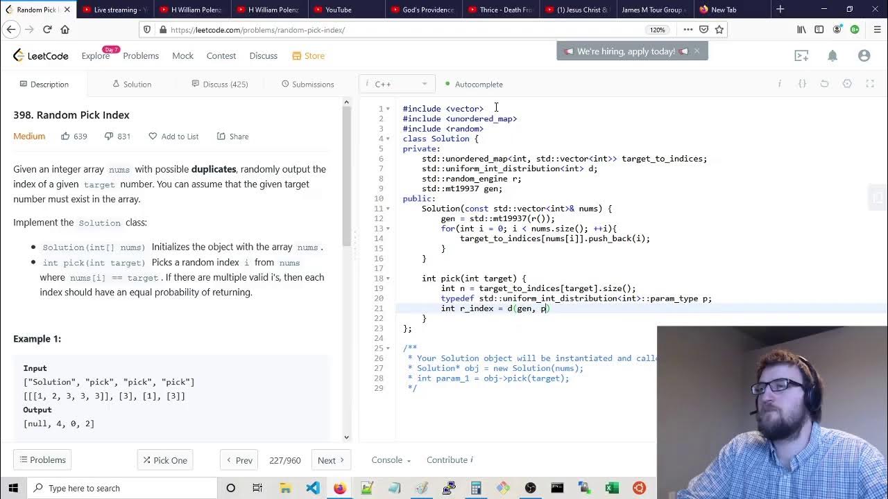 Random Pick Index (Medium), Leetcode, C++ - YouTube