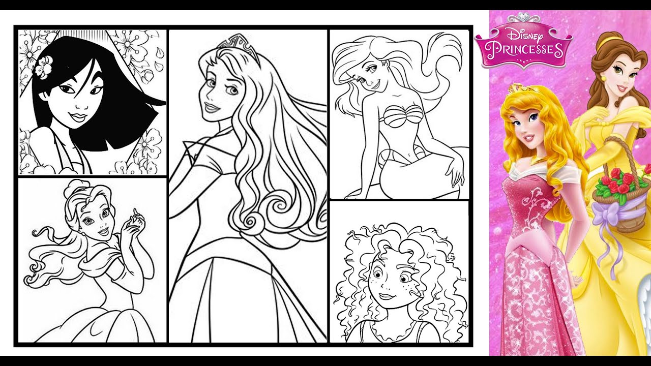 Disney PRINCESSES ALL TOGETHER Coloring Book ARIEL BELLE MULAN MERIDA ...