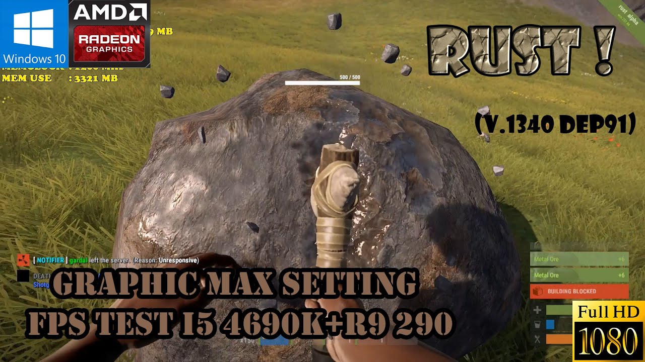 Rust :Graphic max setting 1080P FPS Test: i5 4690k+R9 290 - YouTube