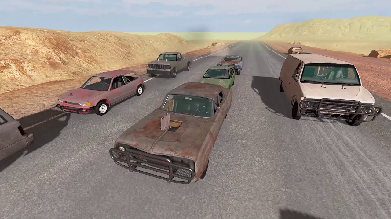 BeamNg Drive Rusty cars on long bumpy road - YouTube