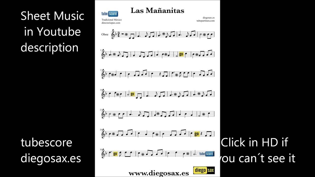 Las Mañanitas Sheet Music for sax violin flute trumpet clarinet bassoon ...