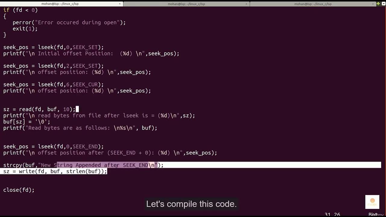 File Lseek() and close system call in C language - YouTube